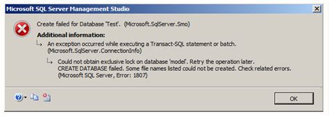 sql server dba error 1807 could not obtain exclusive