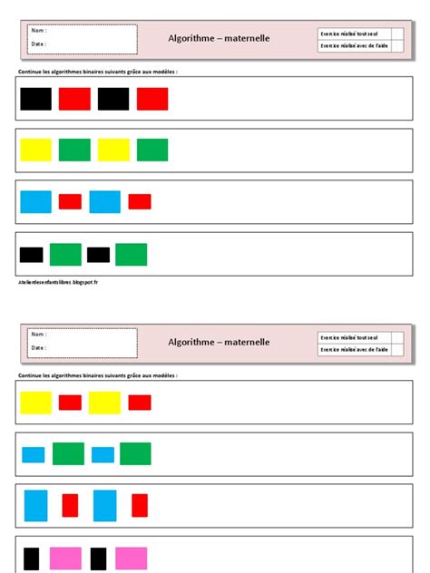 Algorithme Maternelle Gommettes