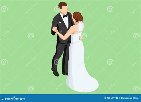 Isometric Wedding Couple Lovely Married Couple Embracing And Looking