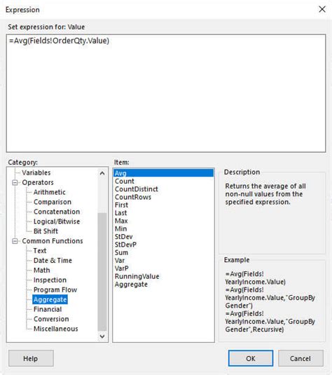 power bi report builder expressions build in fields and functions
