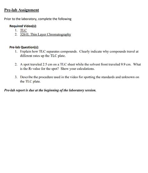solved pre lab assignment prior to the laboratory complete
