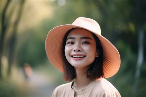 Premium Photo Portrait Beautiful Young Asian Woman Walk With Smile