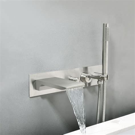 Modern Waterfall Tub Filler Wall Mounted Bathtub Faucet With Handshower