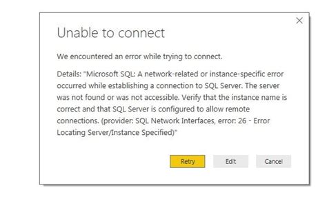 unable to connect power bi to sql server db on the microsoft