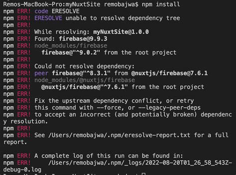 npm error after pulling nuxt project made using an older version of