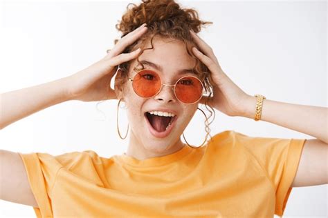Free Photo Emotive Charismatic Happy Young Cute Redhead Girl Curly
