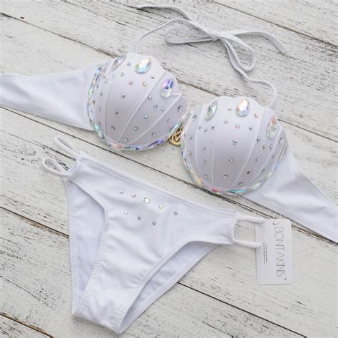 Handmade Sew Rhinestone Swimsuits Crystal Bikinis Set Swimwear Push Up