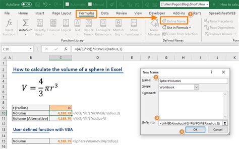 how to calculate the volume of a sphere in excel