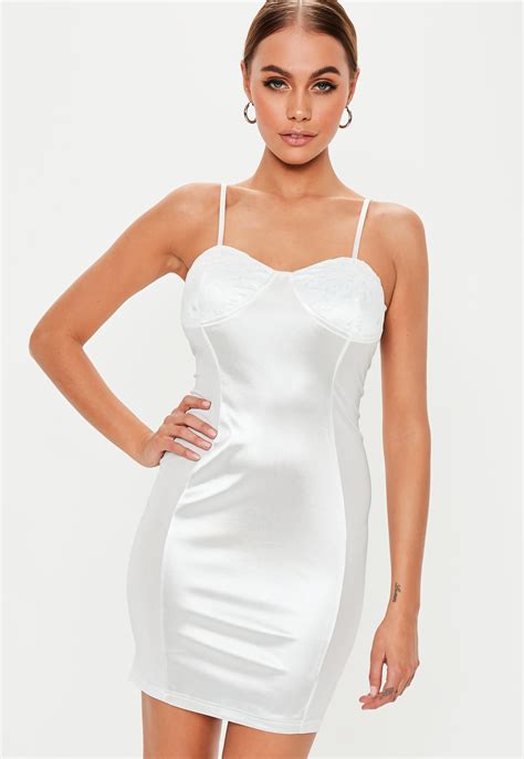 Lyst Missguided White Lace Cup Satin Bodycon Mini Dress In White