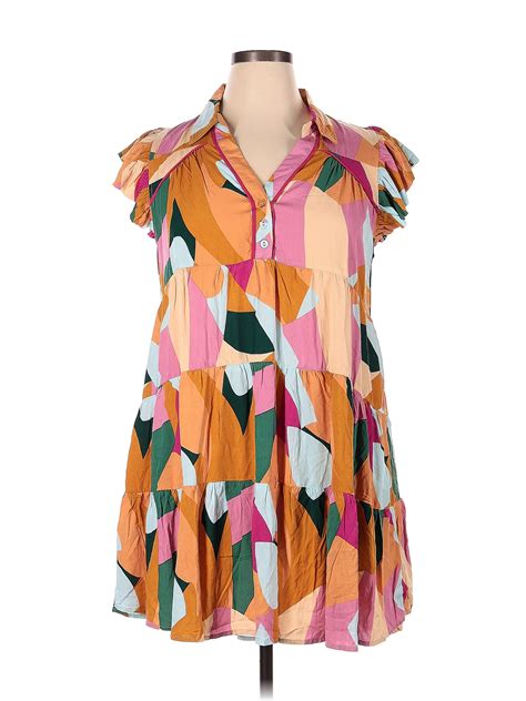 Umgee 100 Rayon Multi Color Orange Casual Dress Size Xl 64 Off