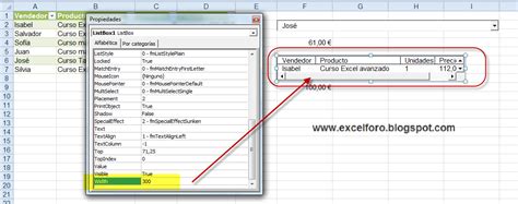 el ancho de las columnas en un listbox o combobox columnwidths