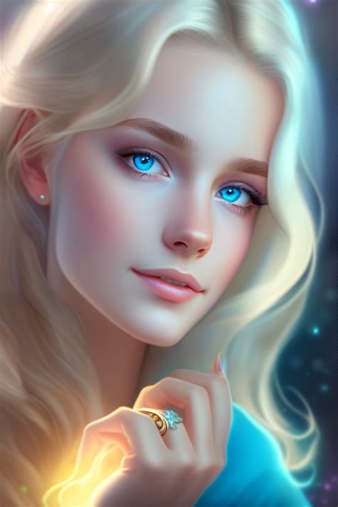 Lexica Teenage Girl Blonde Blue Eyes Looking At The Ring On Her