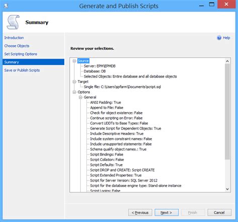 missing data in sql generate scripts debug to