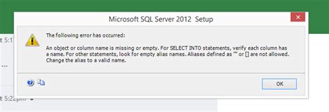 an object or column name is missing or empty issue in sql