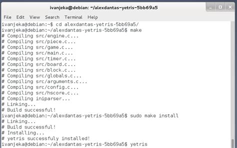 yetris tetris u terminalu debian ubuntu mint tutorijal