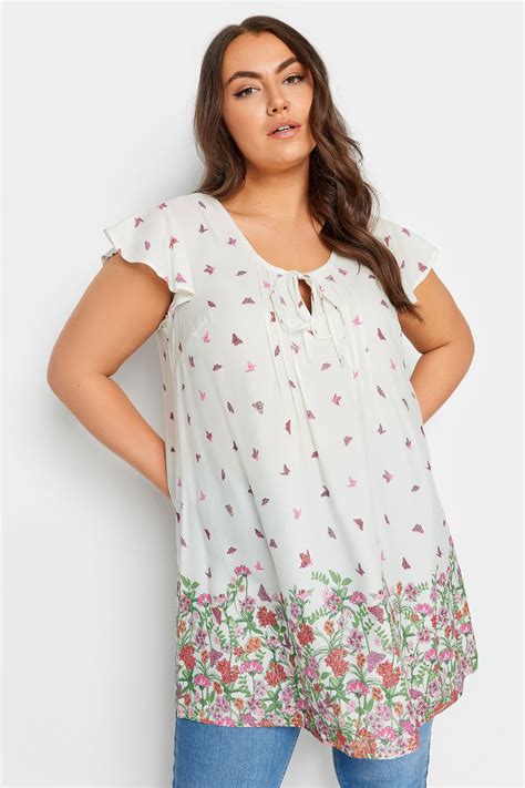 Yours Plus Size White Floral Butterfly Print Blouse Yours Clothing