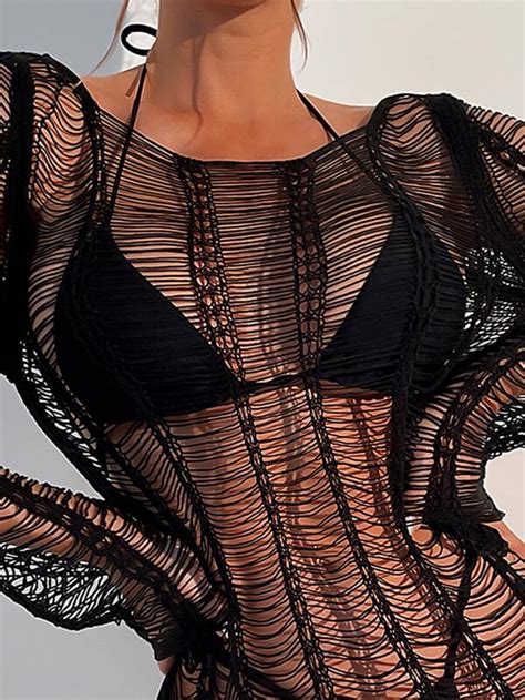 Open Knit Cover Up Dress Without Bikini Shein Uk