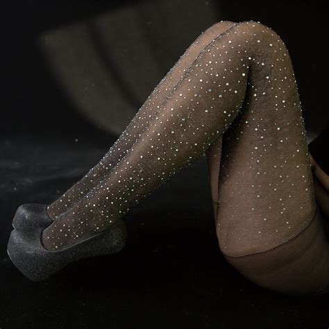 Sexy Ultra Thin Shinny Drilling Women Pantyhose Bright Silver Silk