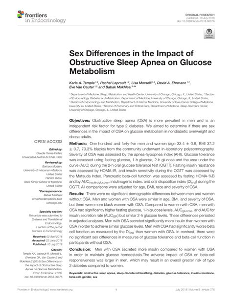 Pdf Sex Differences In The Impact Of Obstructive Sleep Apnea On
