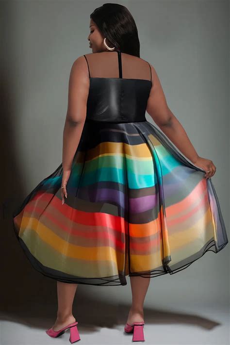 Xpluswear Design Plus Size Semi Formal Black Colorblock Round Neck