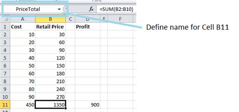 define and use names in excel formulas and in vba