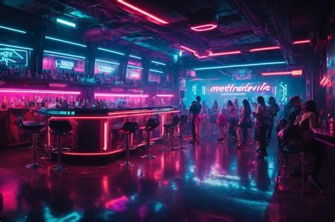 Premium Ai Image Metaverse Cyberpunk Nightclub Neon Lit Party Scene