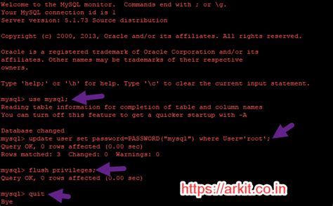 reset mysql forgotten root user password arkit