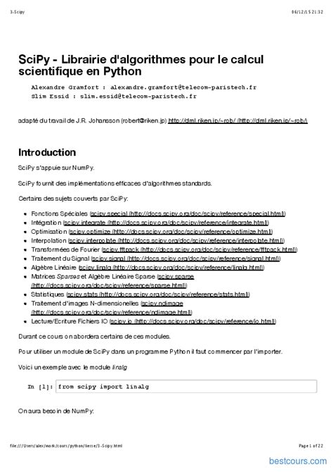 [pdf] python scipy calcul scientifique cours et formation gratuit
