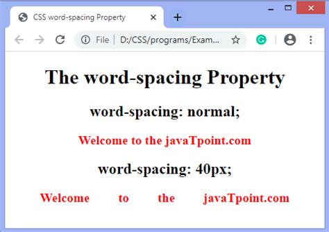 css word spacing javatpoint