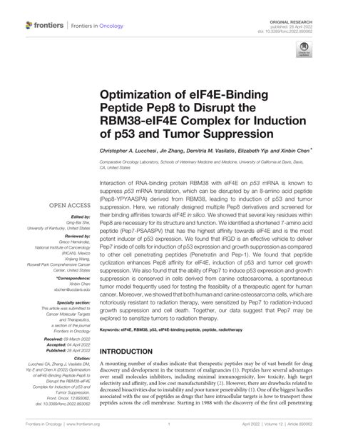 Pdf Optimization Of Eif4e Binding Peptide Pep8 To Disrupt The Rbm38