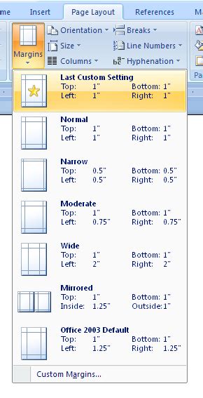 create custom margins using page setup margins style