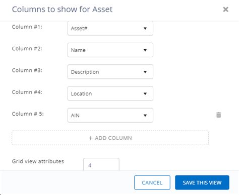 customize columns or views on asset asset stock inventory