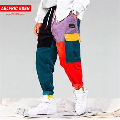 Aelfric Eden Men Corduroy Patchwork Pockets Cargo Pants 2018 Harem