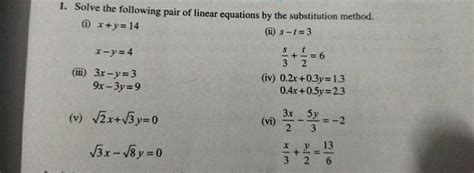 1 Solve The Following Pair Of Linear Equations By The Substitution Metho