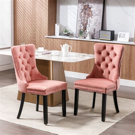 2pcs Velvet Upholstered Dining Chairs Modern High End Tufted Dining