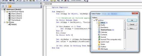 excel vba userform to select outlook folder to copy from