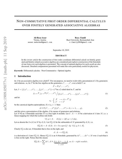 pdf non commutative first order differential calculus over ginitely