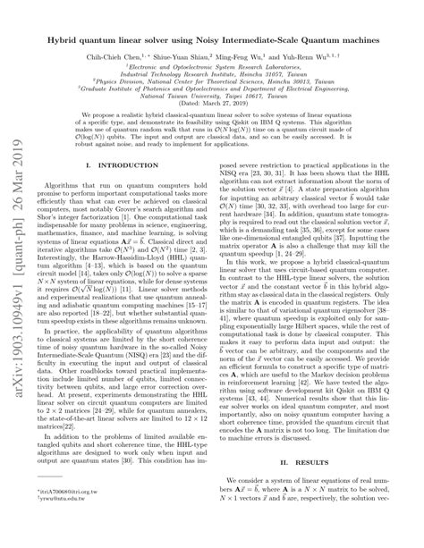 pdf hybrid quantum linear solver using noisy intermediate scale