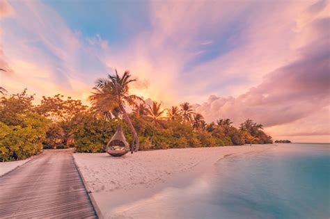Premium Photo Beautiful Sunset Beach Scene Colorful Sky And Clouds