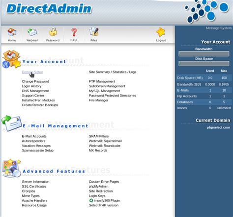 php selector integration with directadmin cloudlinux