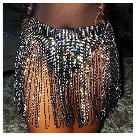 Yokawe Crystal Tassel Skirts Rhinestone Hip Waist Body Chain Nightclub