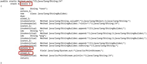 why is the number of local variables used in a java bytecode method not