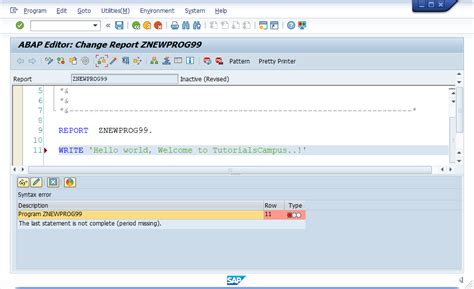 sap abap first program tutorialscampus