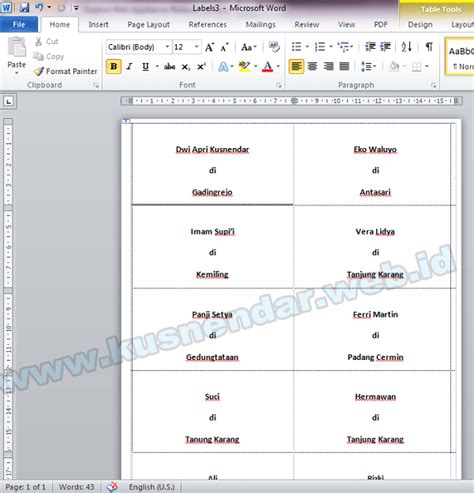 Membuat Label Undangan Pernikahan 121 Fox Dengan Excel Dan Word Kusnendar