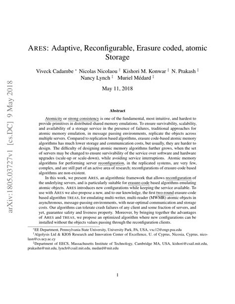 pdf ares adaptive reconfigurable erasure coded