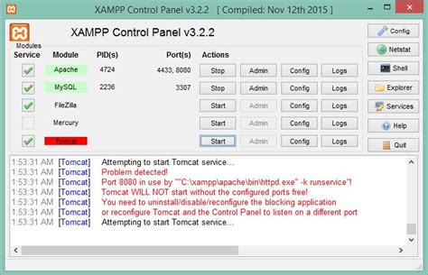 web xampp don t start tomcat while others perfectly start stack