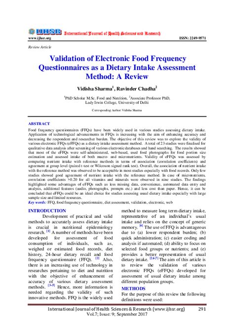 Pdf Validation Of Electronic Food Frequency Questionnaires As A