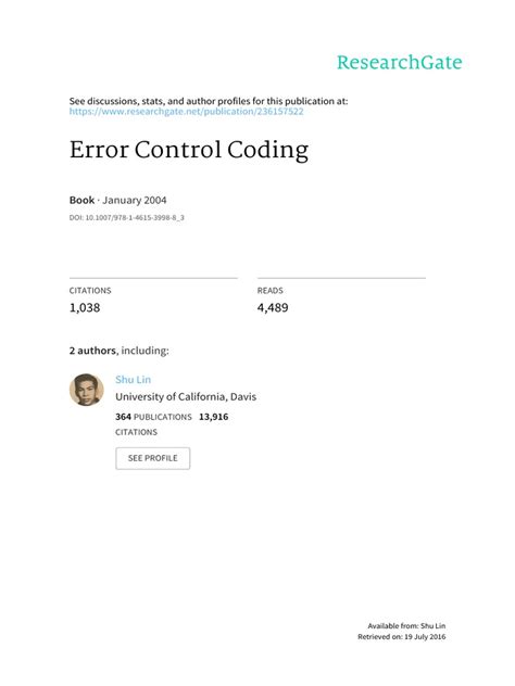 error control coding pdf low density parity check code forward