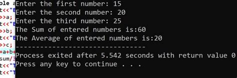 calculate sum and average of three numbers in c programming