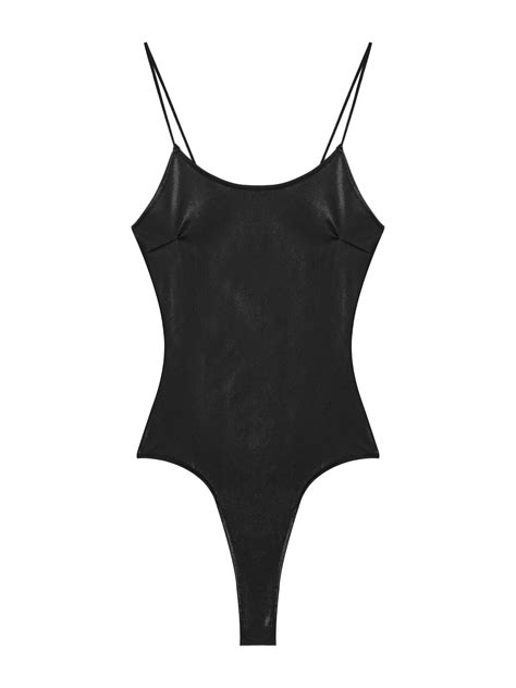 Sexy Womens Shiny Faux Leather Bodysuit High Cut Thong Leotard Clubwear